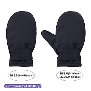 Lined Fleece Toddler Mittens Kids Winter Warm Gloves Child Ski Gloves Waterproof Snow Baby Mitten for Boys Girls Black M