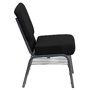 Flash Furniture HERCULES Series 21''W Church Chair in Black Fabric with Book Rack - Silver Vein Frame