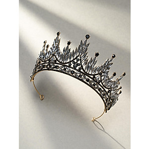 SWEETV Black Tiara Crown for Women, Gothic Wedding Tiara, Crystal Queen Crown, Costume Hair Accessories for Birthday Prom Quinceanera Celebration,Trinity