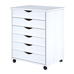 Adeptus Original Roll Cart, Solid Wood, 6 Drawer Extra Wide Drawers Roll Carts, White