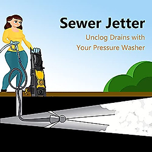 CHAVOR Pressure Washer Sewer Jetter Kit, 50 FT Hydro Drain Jetter Cleaner Hose, Button Nozzle and Rotating Sewer Jetting Nozzle, Orifice 4.0, 4.5, 1/4 inch NPT, 3000 PSI