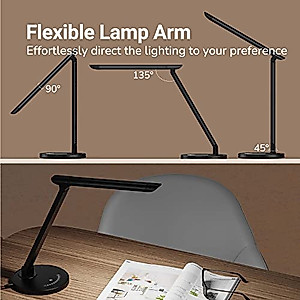 soysout LED Desk Lamp, Eye-Caring Table Lamp with USB Charging Port, 5 Lighting Modes with 7 Brightness Levels, Touch Control, 12W (Black)