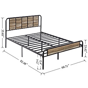 VECELO Queen Bed Frame Heavy Duty Metal Platform with Wooden Headboard Footboard Mattress Foundation 12 Strong Steel Slats Support Under Bed Storage/Easy Assemble
