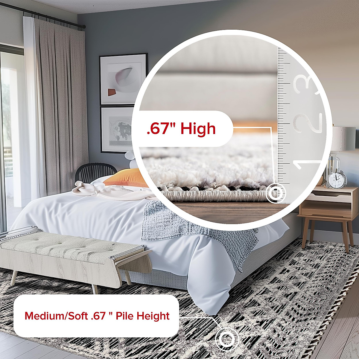 nuLOOM 9x12 Ansley Moroccan Tassel Area Rug, Grey, High-Low Textured Bohemian Design, Plush High Pile, Stain Resistant, For Bedroom, Living Room, Hallway, Entryway