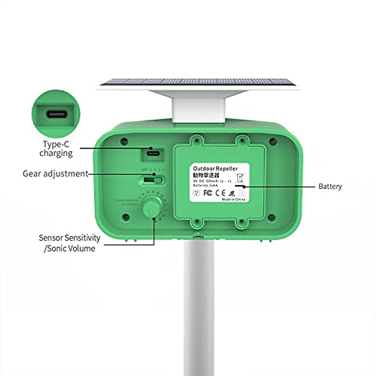 Ultrasonic Animal Repeller, Ultrasonic Solar Pest Repeller Outdoor with Motion Sensor and Sound,Waterproof Device for Garden, Farm, Yard, Dogs, Cats, Birds and More