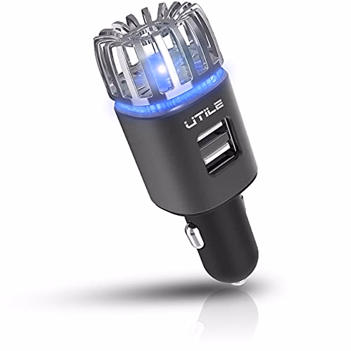 UTILE Car Ionizer Purifier with Dual USB Charger – Ionic Air Freshener for Odor Removal | 2.1A/0.8W USB Charging for Phone, Tablet and Other Devices (Black, Pack of 1)