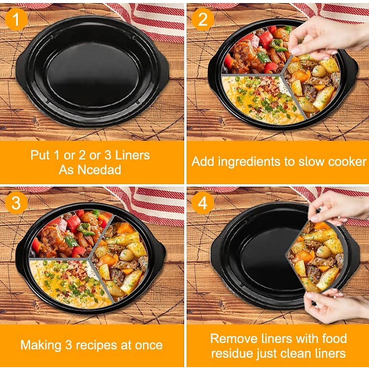 Melon Melo 3-PCS Silicone Crockpot Divider Insert | Mini Crock Pot Divider | Small Crockpot | Slow Cooker Reusable Leak-proof, Dishwasher Safe for all 6-8 Quart QT Crockpot Cookers Accessories