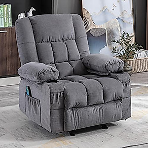 BOSMILLER Massage Rocker Recliner Chair with Vibration Massage and Heat Ergonomic Lounge Chair for Living Room with Rocking Function and Side Pocket, 2 Cup Holders, USB Charge Port