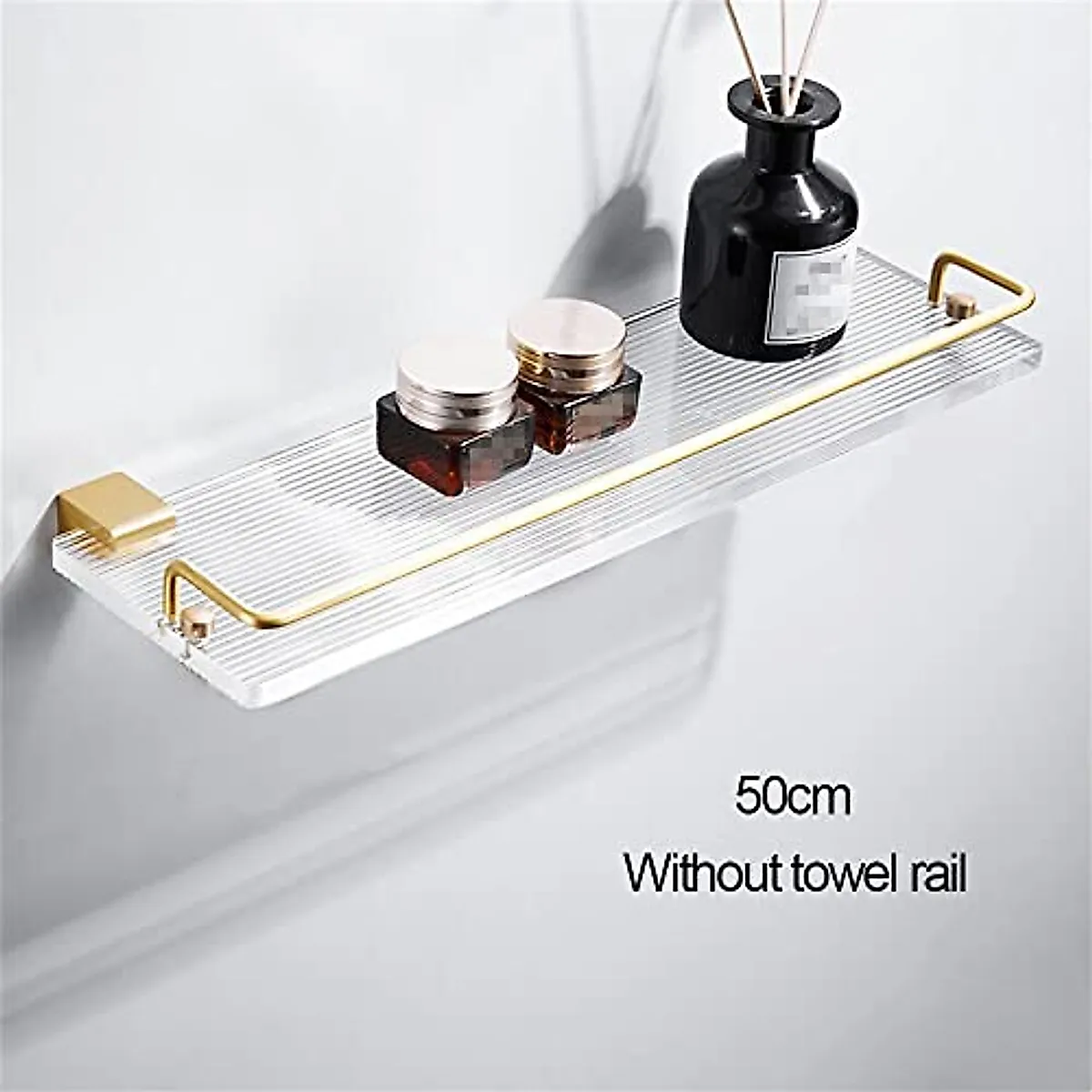 WANLIAN 19"Floating Shelf Set, Clear Acrylic Wall Mounted Storage Rack, Wall Mounted Shelf With Gold Towel Rack For Bathroom, Bedroom, Living Room, Kitchen, Office 2 Piece( Acrylic Storage Rack)
