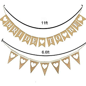 2 Set Bride to be Banner and Heart Banner Rustic Burlap Bunting Banner for Bridal Shower, Bachelorette Party Decorations