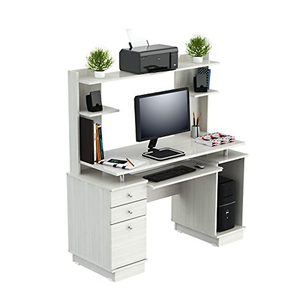 Inval America Computer Work Center with Hutch, 19.5 x 48.62 x 53.5, Washed Oak