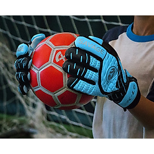 K-LO Goalkeeper Gloves: Savage Rise Soccer Goalie Gloves - Blue Size 8 (Unisex, Youth, Kids & Adult) - Fingersaves for Protection | Strong Grip Palm