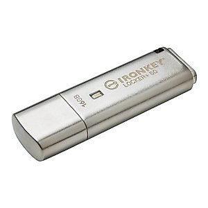 Kingston Ironkey Locker+ 50 16GB Encrypted USB Flash Drive | USB 3.2 Gen 1 | XTS-AES Protection | Multi-Password Security Options | Automatic Cloud Backup | Metal Casing | IKLP50/16GB,Silver
