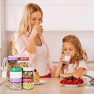 Hoa Kinh 10oz 12Pack Glass Food Storage Jars with Lids, Leak Proof Small Glass Jars for Overnight Oats, Cereal, Clear Empty Glass Jars with Lids for Kitchen(Red, Green, Purple and White)