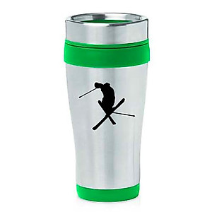 16oz Insulated Stainless Steel Travel Mug Coffee Mug Tumbler Ski Skier Extreme Sports Trick (Green)