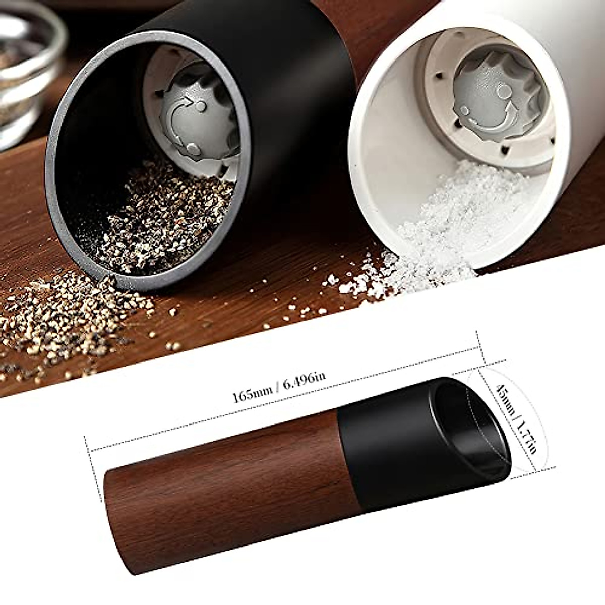 Pepper Grinder, Wood Pepper Grinder Pepper Mill, YFWOOD Manual Salt Grinder Adjustable Refillable Wooden Pepper Mill Salt - Gift（Black -1 Piece）