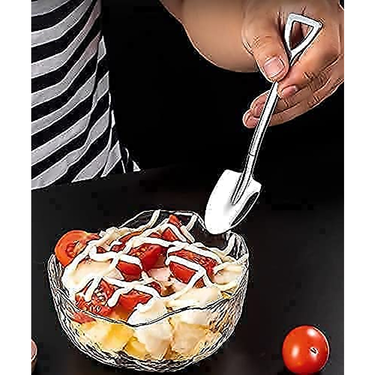 coffee spoon dessert spoon,tea spoon,portable soup spoon,ice cream scoop,yogurt spoon cake spoon,silverware stirring mini gift bag,stainless steel shovel fruit spoon 2 piece