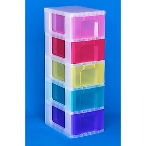 Really Useful Plastic Storage Unit 5 X 12 Litre Drawer - Color: Clear/Rainbow