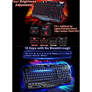 Tri-Color Backlit Gaming Keyboard USB Wired Floating Keyboard, Powered Full N-Key Game Keyboard, Quiet Ergonomic Water-Resistant Mechanical Feeling Keyboard,for Desktop, Computer, PC（Black）