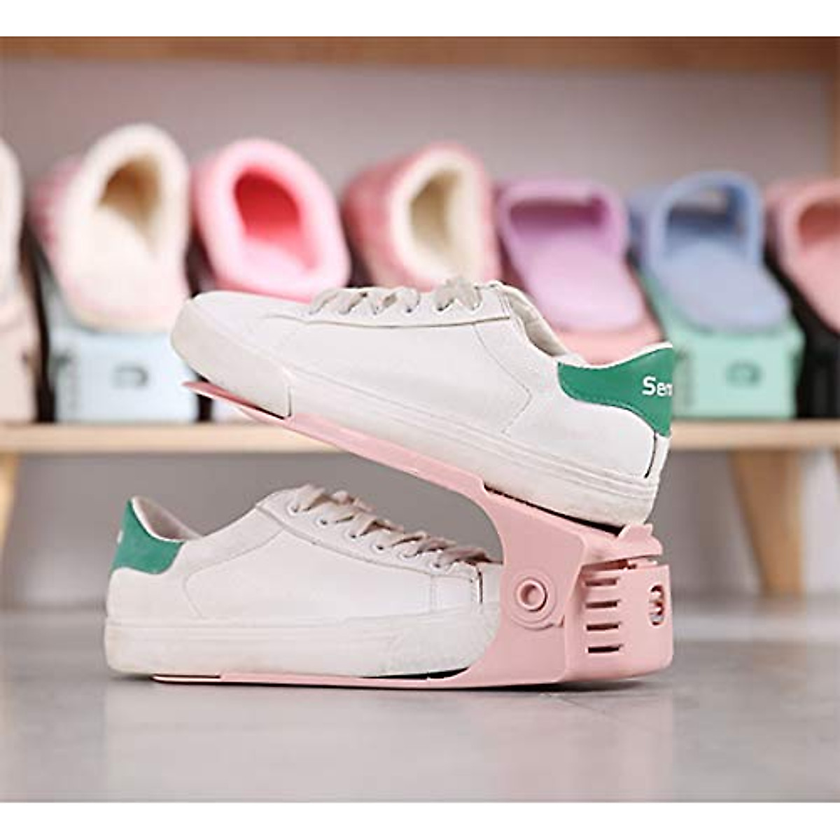 RISETEX Shoe Slots Organizer 20 Pack- Shoe Stacker - Increase Space by 200%,4 Levels Adjustable Double Layer Stackable Shoe Rack,Storage Shoe Organizer Holder for Closet Organization