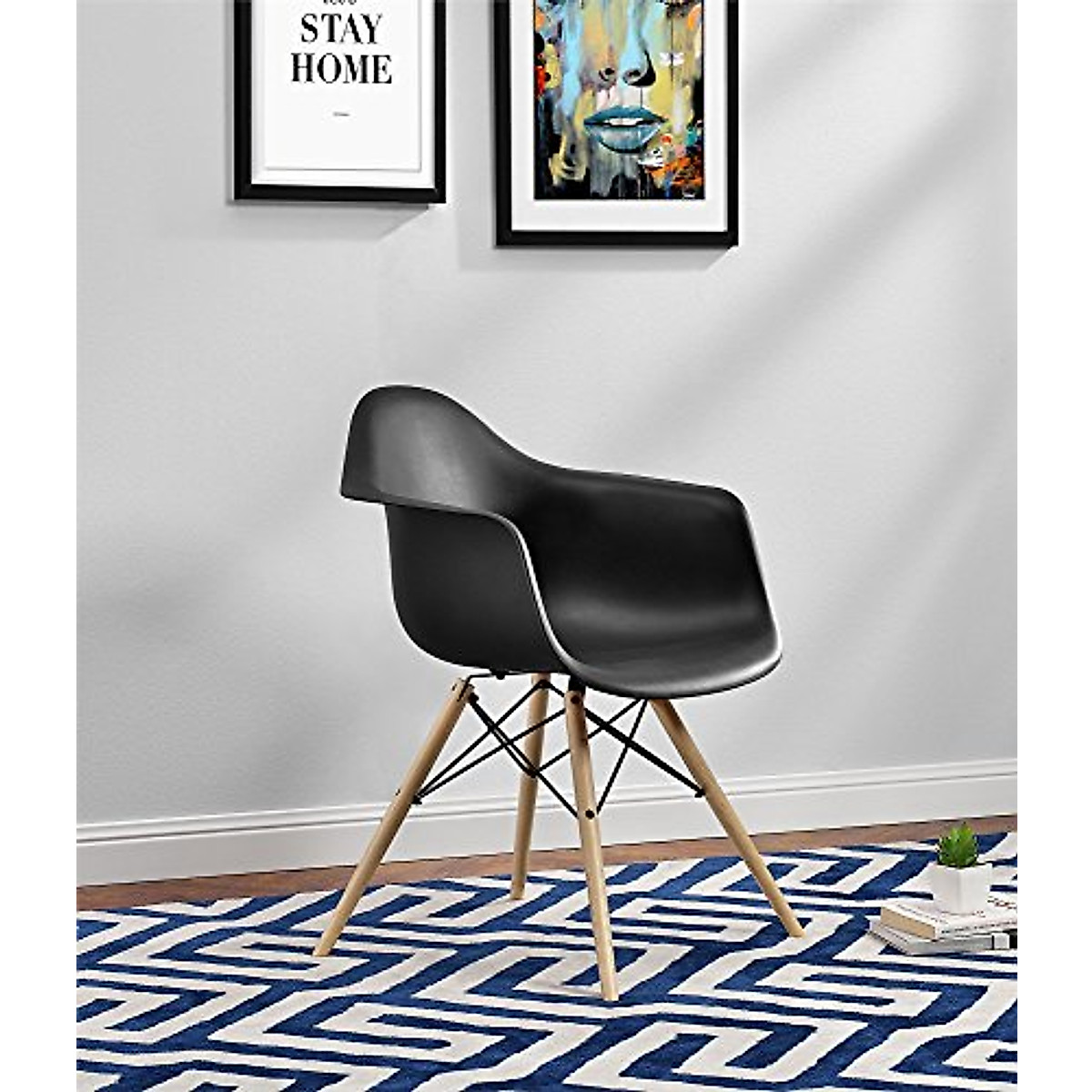 DHP C013701 Mid Century Modern Chair with Molded Arms and Wood Legs, Black