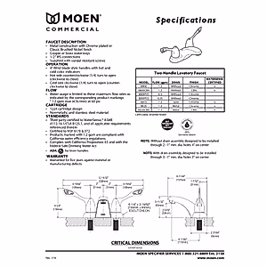 Moen Commercial M-Bition Chrome Two-Handle Centerset Bathroom Faucet 1.5 GPM, Single Mount Lavatory Sink Faucet, 8800