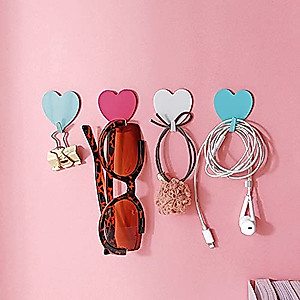 DIAODA Love Heart Shape Cute Self Adhesive Towel Hanging Hook Decorative Hooks for Girls Room Shower Bedroom Door Purse Keys Coat(5pc Light Pink)