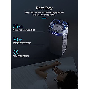 Lago Air Purifier for Home with True HEPA Odor-Reducing Carbon Filter, 3-in-1 Dual Filter Suction, Up to 645 sq ft - Silent, Multiple Purification Speeds - Reduces Pet Dander, Pollen, Smoke, Dust