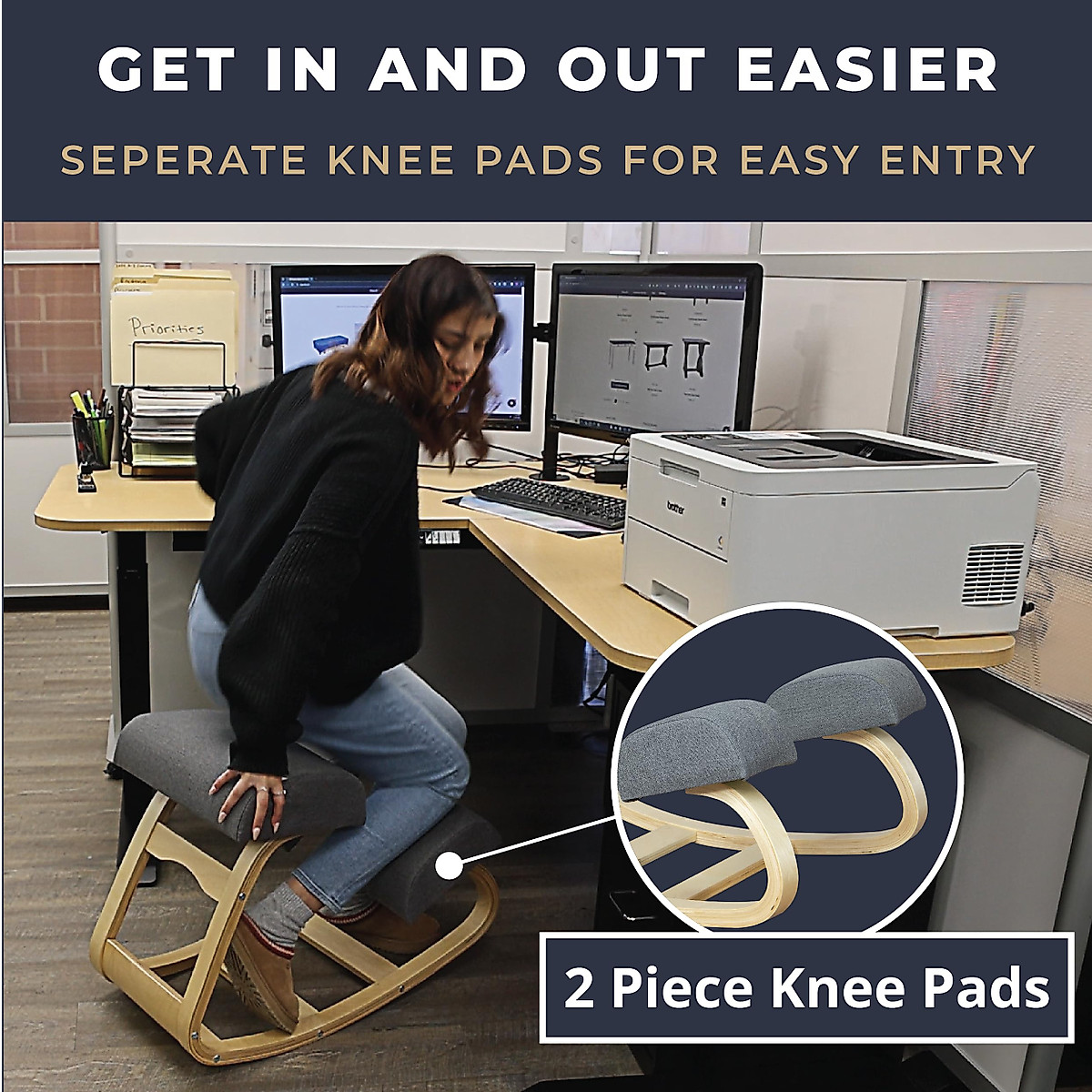 RRI Goods Kneeling Desk Chair, Sturdy Ergonomic Kneeling Chair for Office and Students, Rocking Motion for Natural Movement