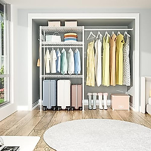 Ulif U4 Over Washer and Dryer Storage Shelf, 2 Rows Laundry Room Space Saver with Mounted on The Wall Expandable Hanger Rod, Suit Space from 4.9-6.3 ft. Width, 13.4" Depth, 79.3" Height, White