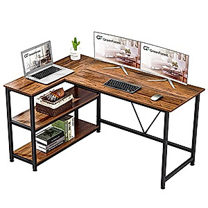 GreenForest Large L Shaped Desk 55x39.4 inch Reversible Corner Gaming Computer Desk and File Cabinet 2 Drawers Wooden Vertical Filing Cabinet with Lock