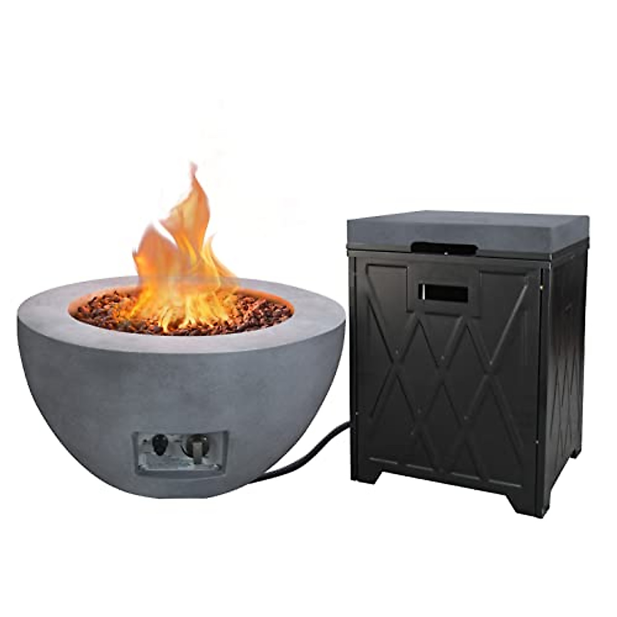 Kante 25 Inch Propane Fire Table with Assemblable Tank Cover, 50,000 BTU Large Concrete Fire Pit Table for Outdoor Patio, Smokeless Gas Fire Pit with Waterproof Cover, Lava Rock, Natural Concrete