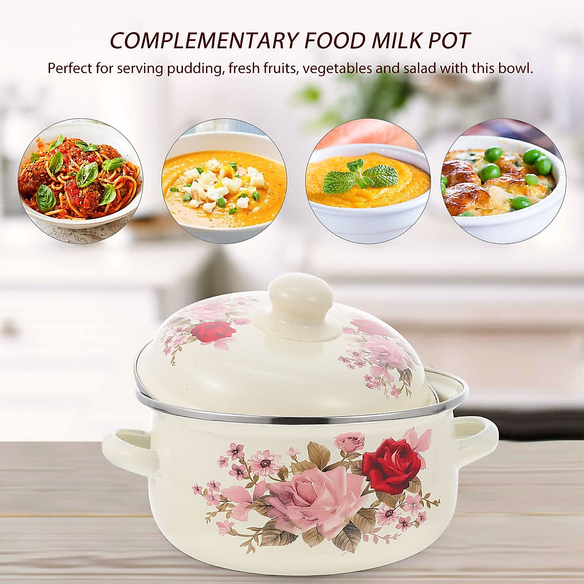 Hemoton Enamel Soup Pot Induction Stew Pot Enamel Milk Pan Ceramic Bean Pot Ceramic Soup Skillet Non Stick Stock Pot French Soup Bowls Enamelled Steel Cookware Warmer Soup Steamer Ceramics