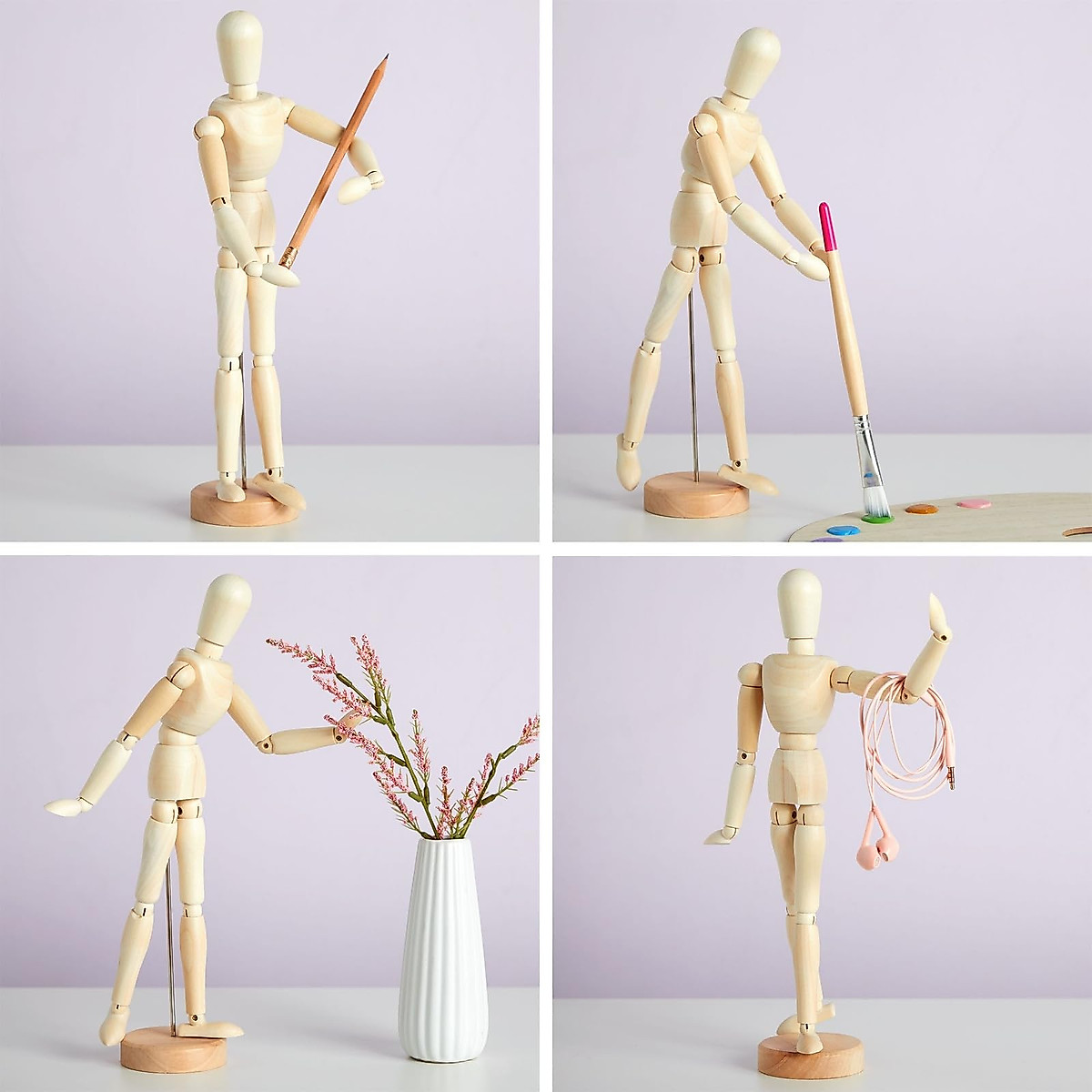 3 Pack Posable Art Figure Model, Flexible Wooden Drawing Mannequin for Artists, Sketching (13 in)