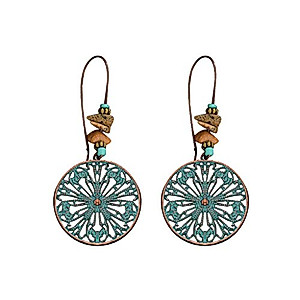 LQJstore Ethnic Earring Retro Green Pine Carved Water Drop Hollow Earrings Boho Earrings Geometric Dangle Earrings (B)