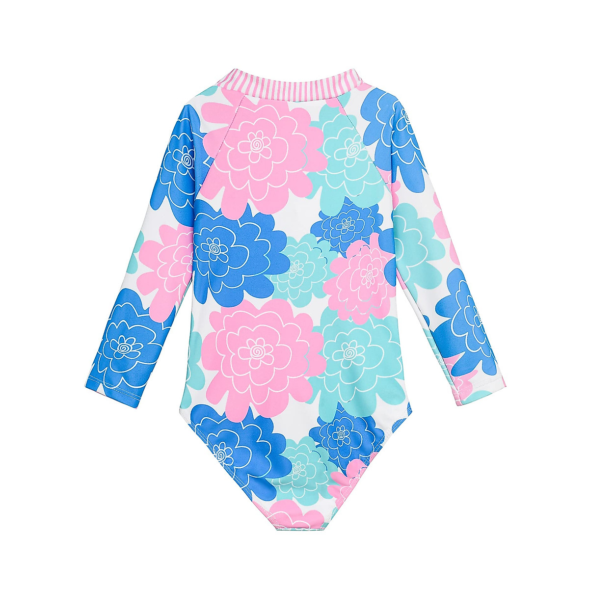 American Trends Toddler One Piece Swimsuits Girl Rash Guard Long Sleeve Zipper Bathing Suits for Girls Colorful Flower 4-5 Years