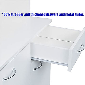 TIHWOALL Upgraded Version and Stronger Kitchen Pantry Cabinet Cupboard for Living Room Bedroom Office with Doors & Shelves & Drawer, Thickened Wooden Freestanding Wardrobe Storage Cabinet (White)