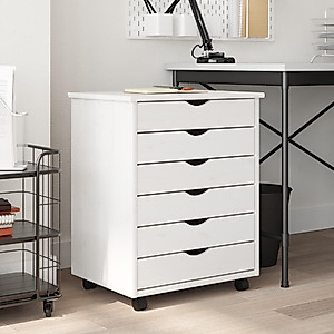 vidaXL Moss 6-Drawer Chest, Solid Pine Wood Mobile File Cabinet, Storage Cabinet on Wheels, Chest of Drawers for Home Office, Easy Assembly & Maintenance, 20.9"x15.4"x25.8", White