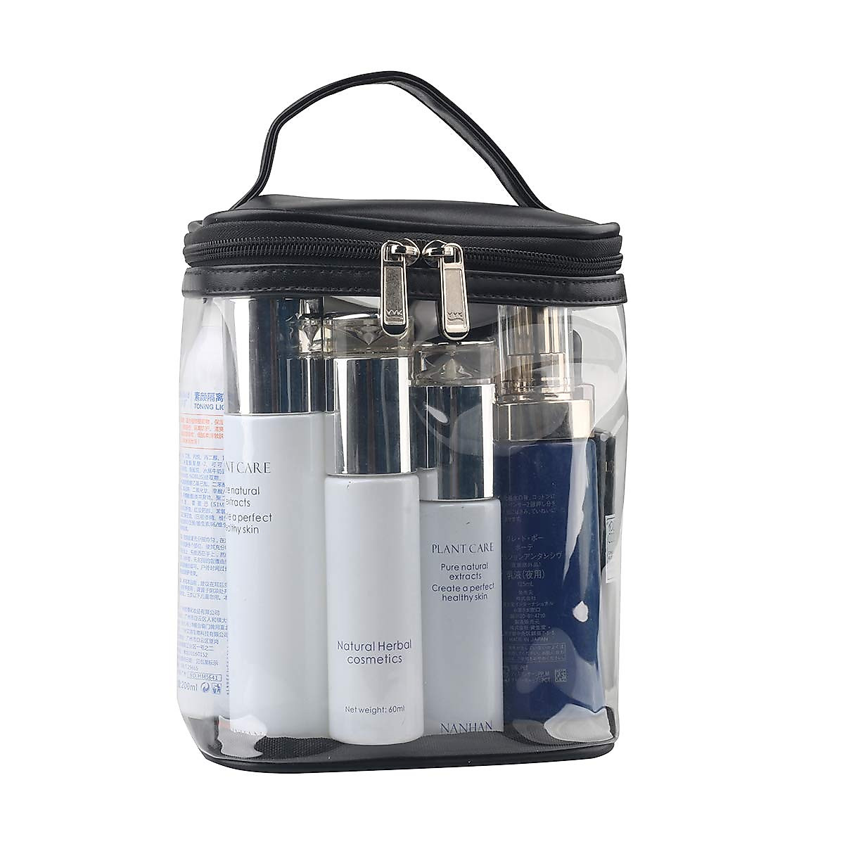 HAOGUAGUA Premium Clear Makeup Bag with Inner Pocket, Transparent Cosmetic Pouch for Travel or Everyday Use, Waterproof Beach Bag for Sunscreen Skincare (Black)