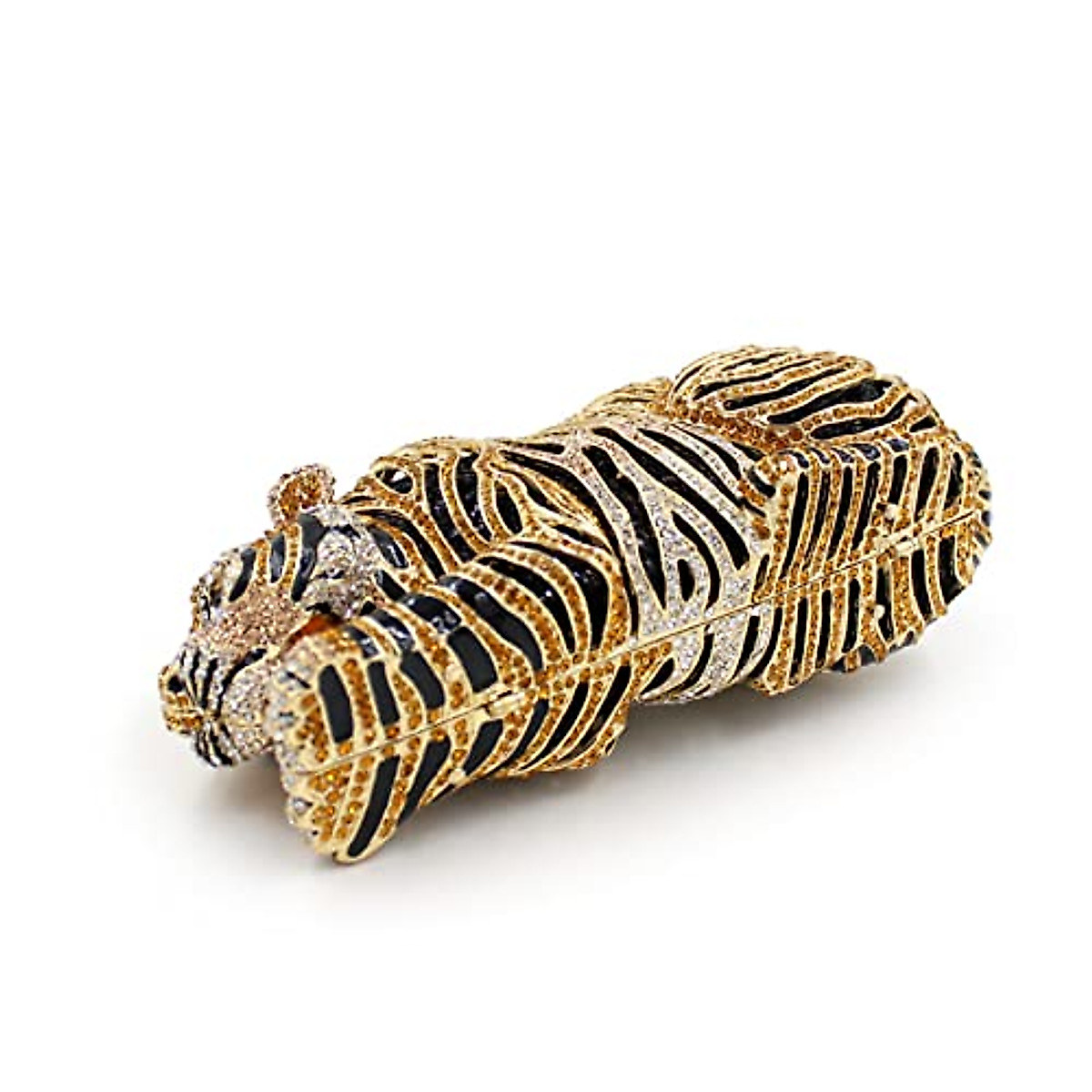 Tngan Women Cute Tiger Shaped Evening Clutch Sparkling Rhinestones Handbag Prom Party Purse, Gold