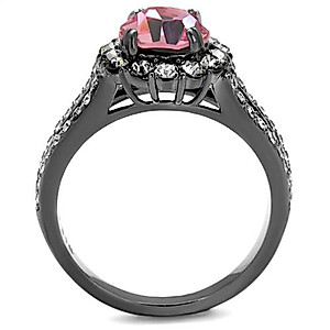 Marimor Jewelry Light Black Stainless Steel 2.87 Carat Light Rose Crystal Halo Engagement Ring Size 10