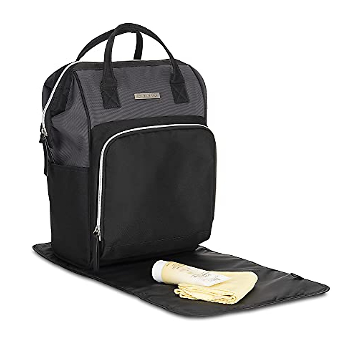 Bananafish Diaper Bag - Multi-Function Design Nappy Bag for Baby Care or Travel - Carry or Wear as Backpack - Large Capacity in Trendy, Stylish Design, Black/Grey, one Size