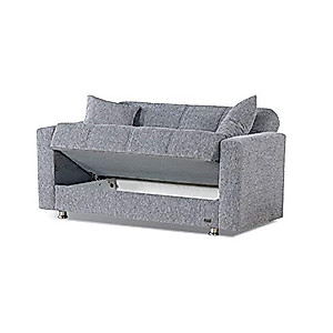 BEYAN Niagara Collection Contemporary Upholstered Convertible Storage Love Seat with Easy Access Storage Space, Includes 2 Pillows, Gray