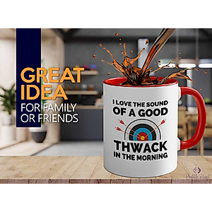 Archery 2Tone Red Mug 11oz - Thwack in the morning - Archery Shot Trainer Crossbow Compound Bow Hunting Arrow