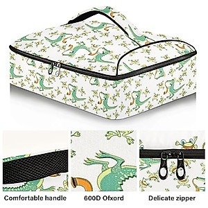Kcldeci Insulated Thermal Food Carrier Insulated Casserole Carrier for Hot or Cold Food,Crocodiles Frogs Tropical Plants Insulated Tote Bag for Potluck Cookouts Parties Picnic,Lasagna Lugger