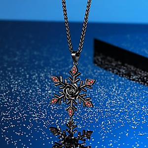 beautlace Snowflake Rose Flower Necklaces Black Gun Plated Santa Claus Snowman Pendant Rose Flower Necklace Christmas Jewelry Gifts for Women KP0223K