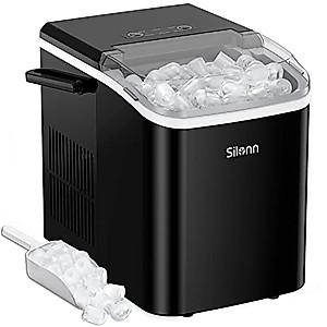 Silonn Countertop Ice Maker Machine with Handle, Portable Makers Countertop, Makes up to 27 lbs. of Per Day, 9 Cubes in 7 Mins, Self-Cleaning Scoop and Basket, Black, 12 x 9 x 12 inches (SLIM06)