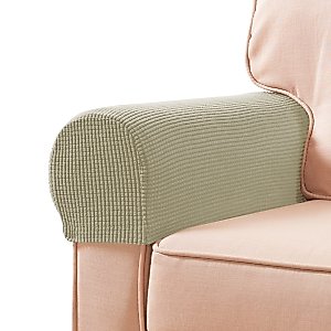 SUBRTEX Stretch Armrest Covers Spandex Arm Covers for Chairs Couch Sofa Armchair Slipcovers for Recliner Sofa with Twist Pins 2pcs (Sand)