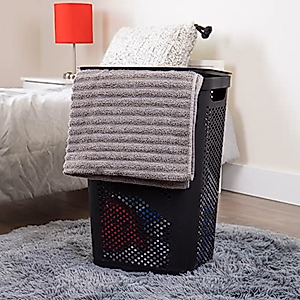 Mind Reader Basket Collection, Slim Laundry Hamper, 60 Liter (15g/33lbs) Capacity, Cut Out Handles, Attached Hinged Lid, Ventilated, Black