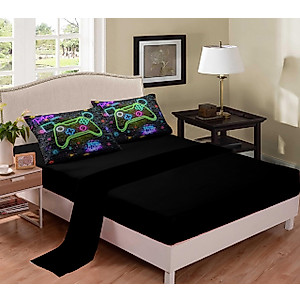 MWMWMW Gamer Comforter Sets for Boys, Twin Boys Bedding Set, 5 Piece Bed in a Bag Twin Boys, Teen Boy Comforter Set, Gamer Bedding Set with Flat Sheet, Fitted Sheet